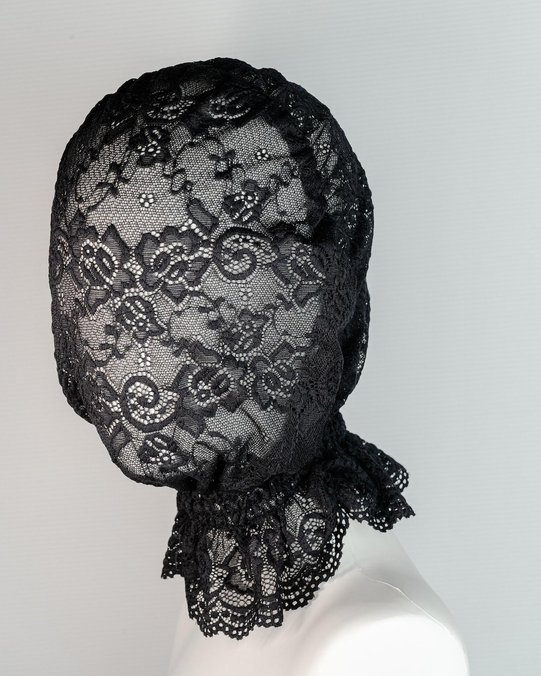 Ruffle Collar Over-the-head Face Mask - Gothic Lace Hood Mask, Romantic ...