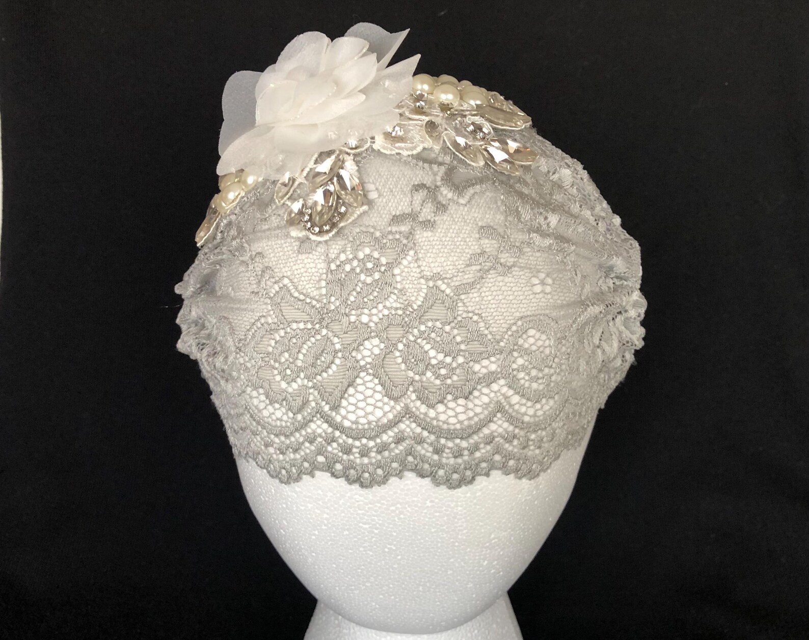 Embellished Crystal 3D Flower Sheer Lace Eye Cover in Gray - Etsy