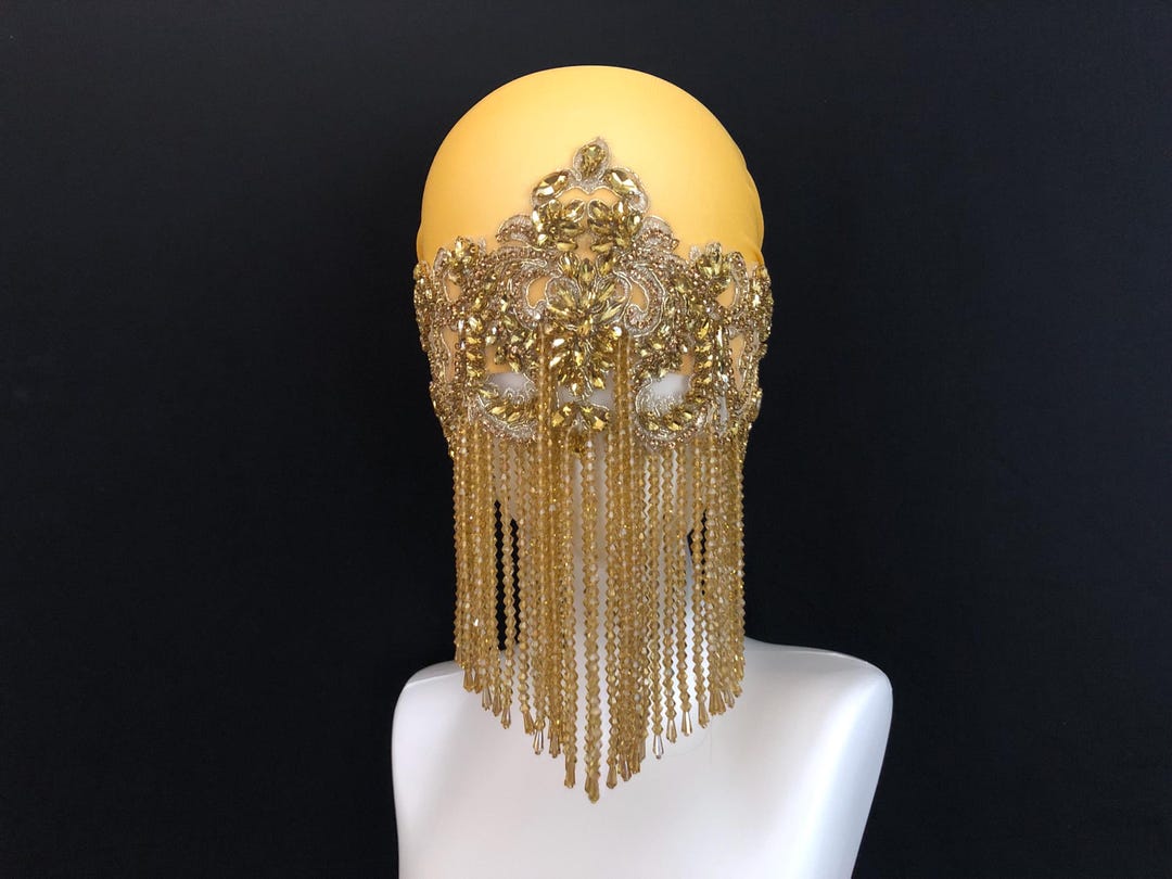 Soft See-through Beaded Fringe Face Head Cover With Crystal - Etsy