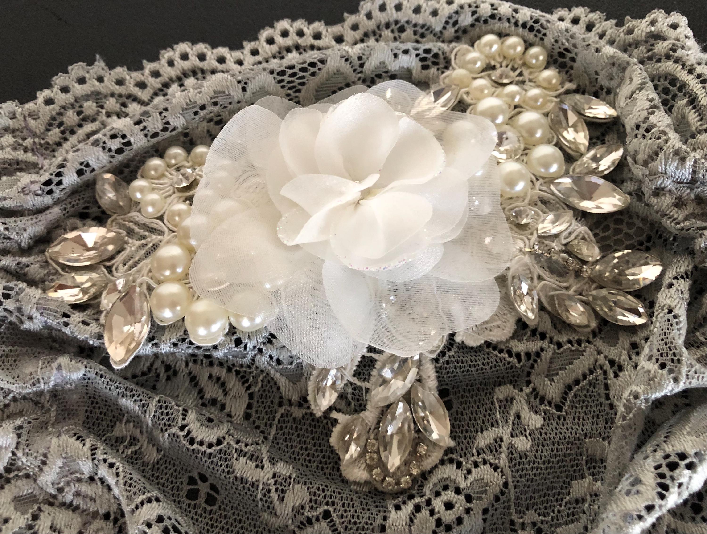 Embellished Crystal 3D Flower Sheer Lace Eye Cover in Gray - Etsy