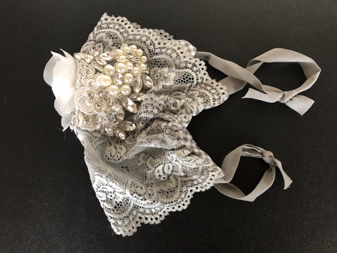 Embellished Crystal 3D Flower Sheer Lace Eye Cover in Gray - Etsy