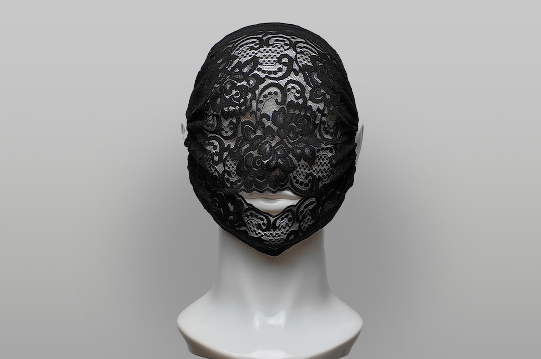 Black Lace Full Face Mask Open Mouth – Gothic Hood, Avant Garde Fashion ...