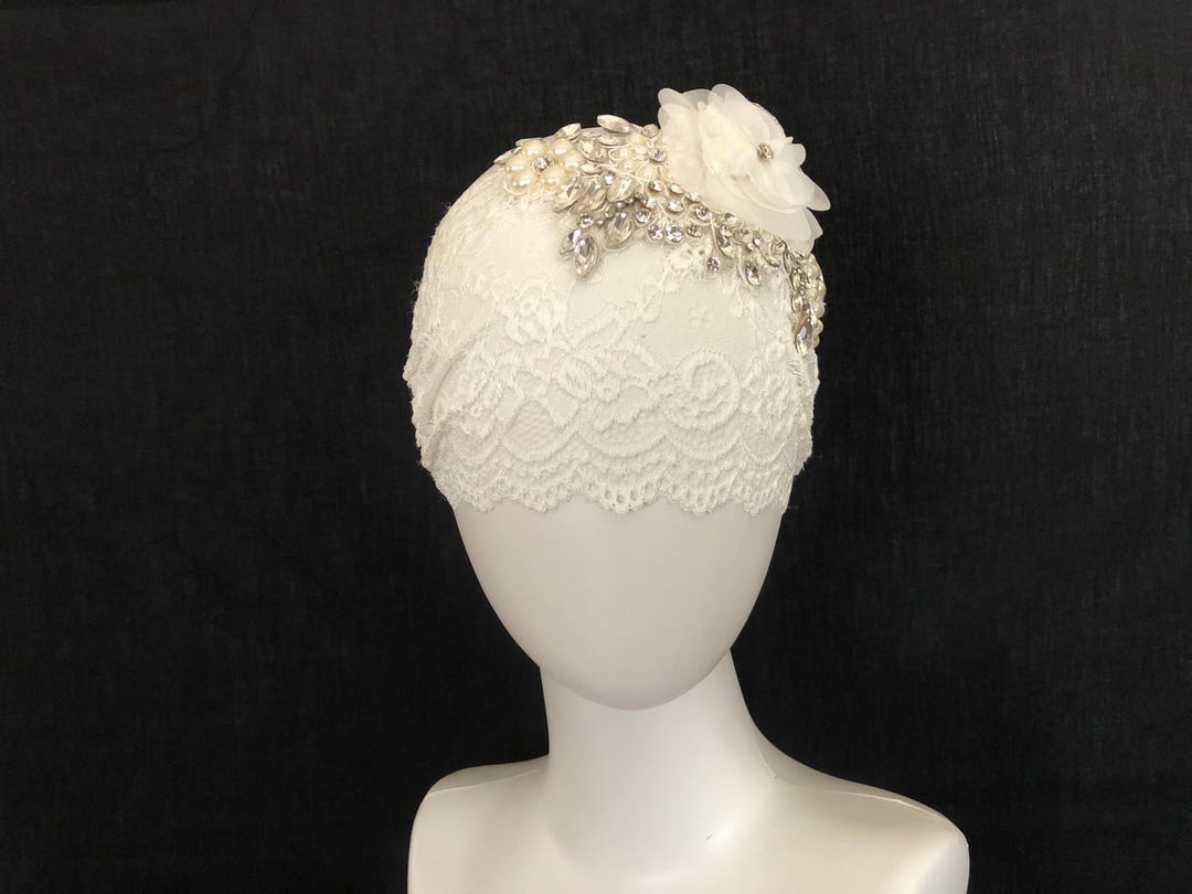 White See Through Eye Cover With Crystal & Chiffon Floral Embellishment ...