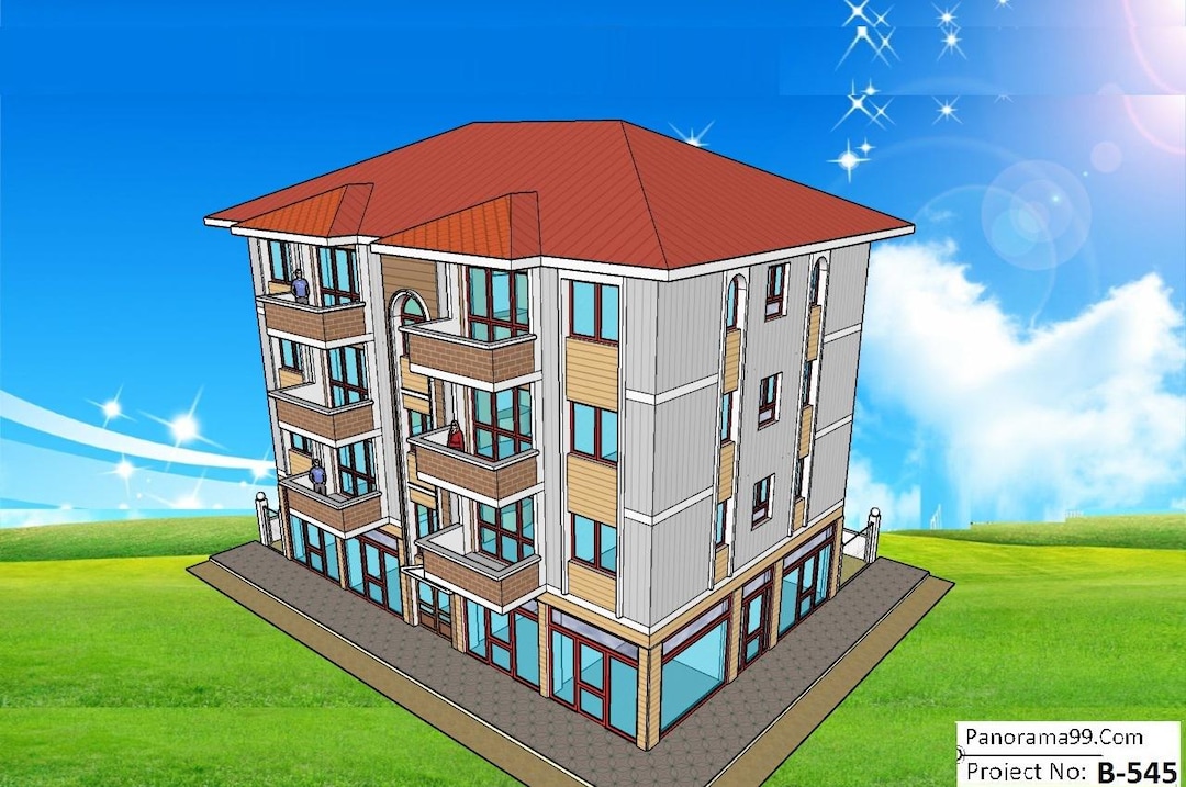 B-575| 3-story Mixed-use Building Plans – 7 Shops and 6 Apartments - Etsy