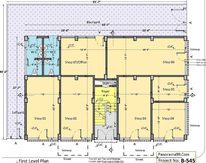 B-575| 3-story Mixed-use Building Plans – 7 Shops and 6 Apartments ...