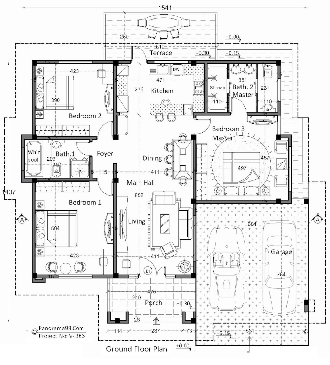V-386| Modern Cottage Open Plans – 3 Bedroom Tiny Bungalow House Design ...
