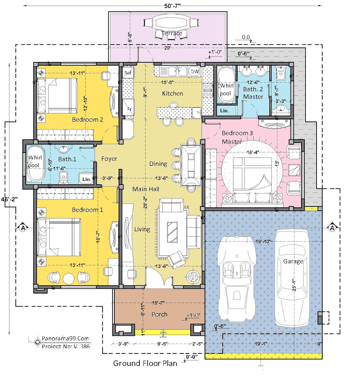 V-386| Modern Cottage Open Plans – 3 Bedroom Tiny Bungalow House Design ...
