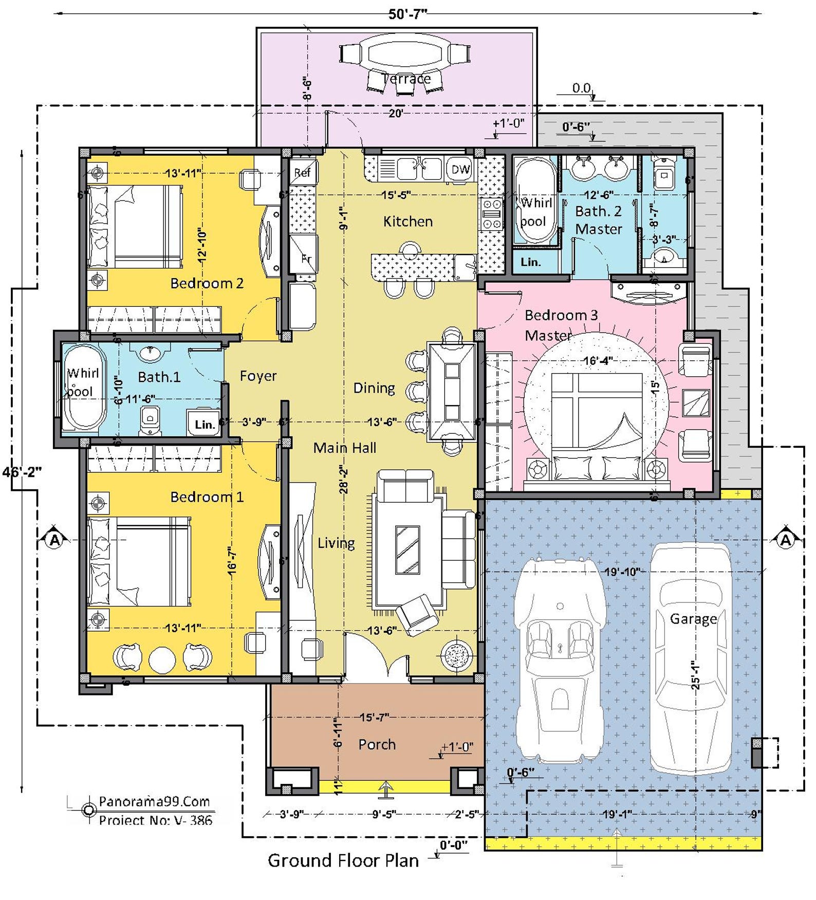 V-386| Modern Cottage Open Plans – 3 Bedroom Tiny Bungalow House Design ...