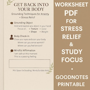 Grounding Techniques for Anxiety – Digital Therapy Worksheet PDF for ...