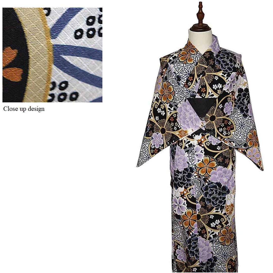 Curated Traditional Japanese Women Cotton Kimono With Obi Belt Set ...