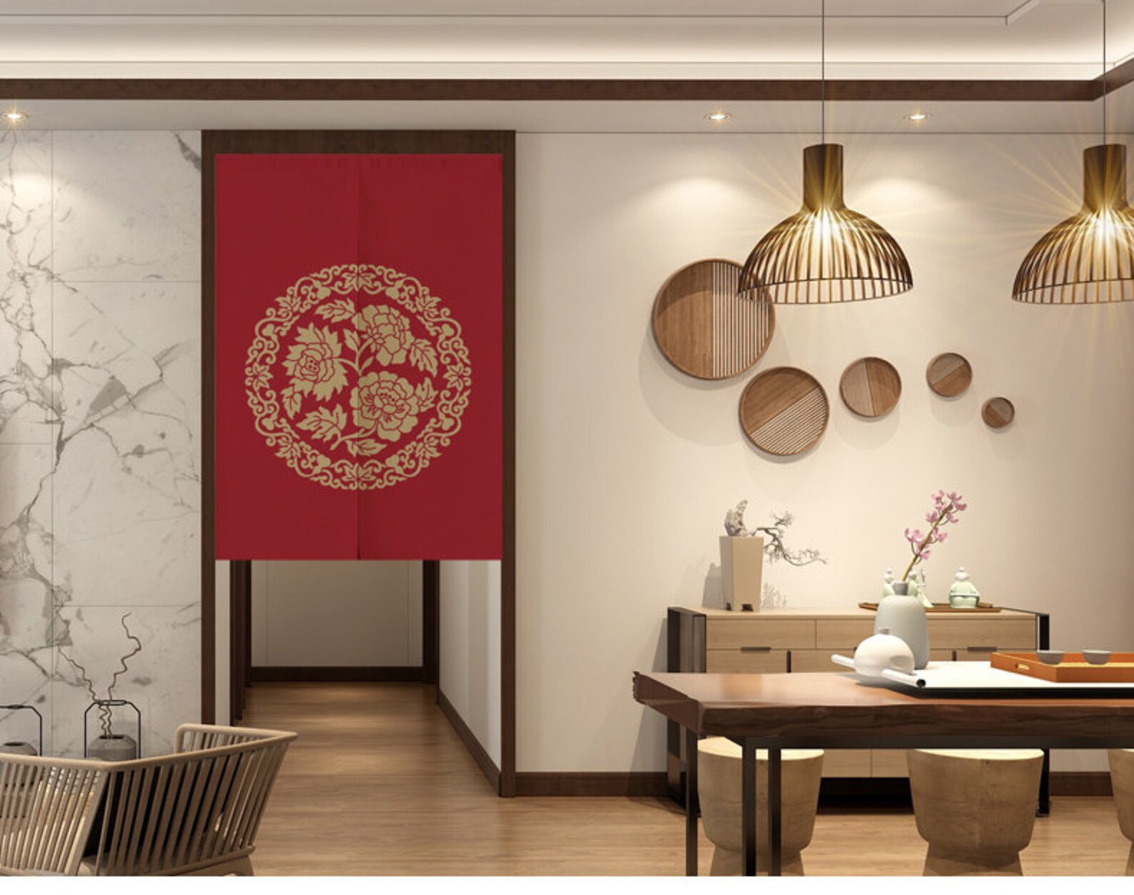 Red Curtain Chinese Design Oriental Style Curtain Doorway - Etsy