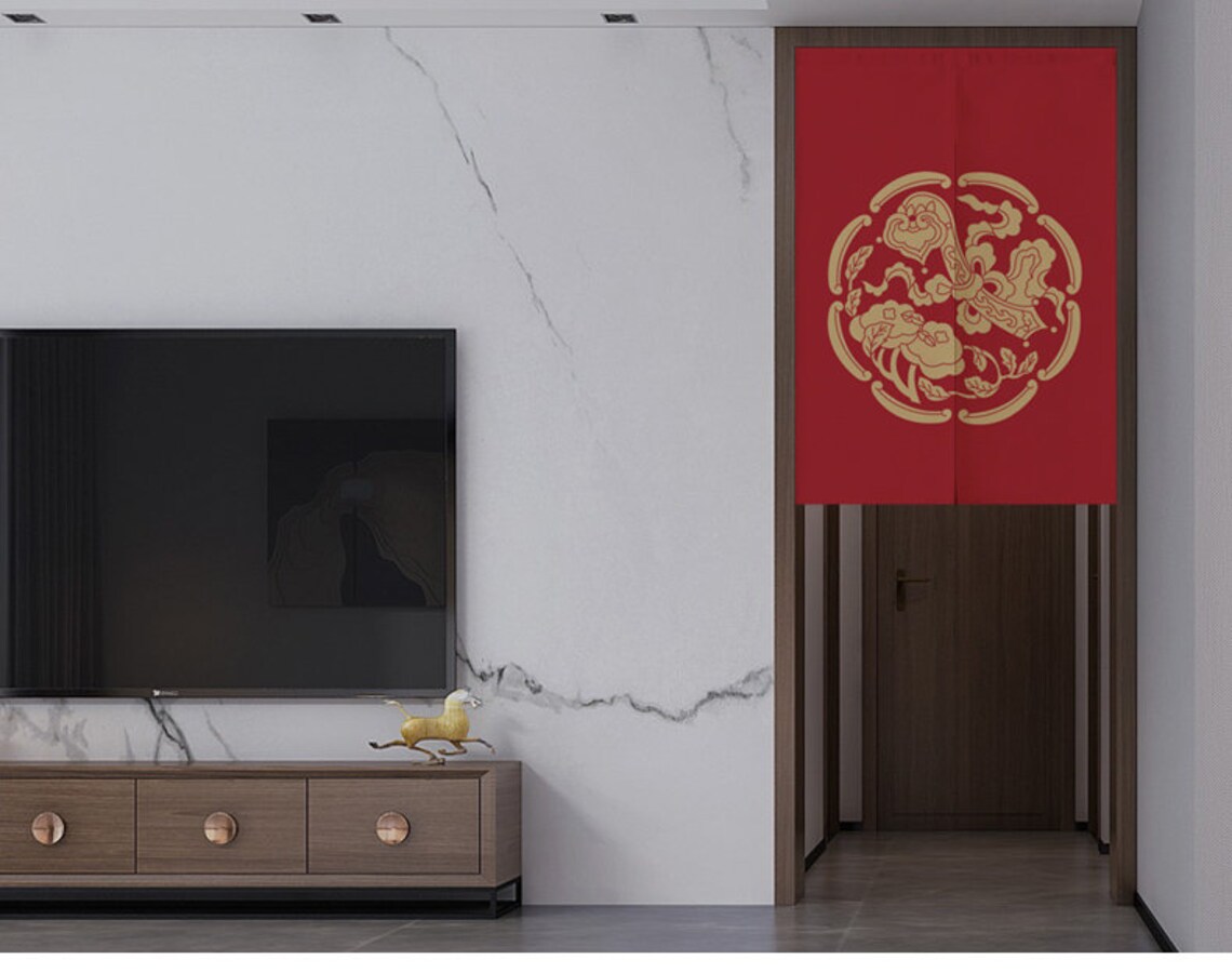 Red Curtain Chinese Design Oriental Style Curtain Doorway - Etsy
