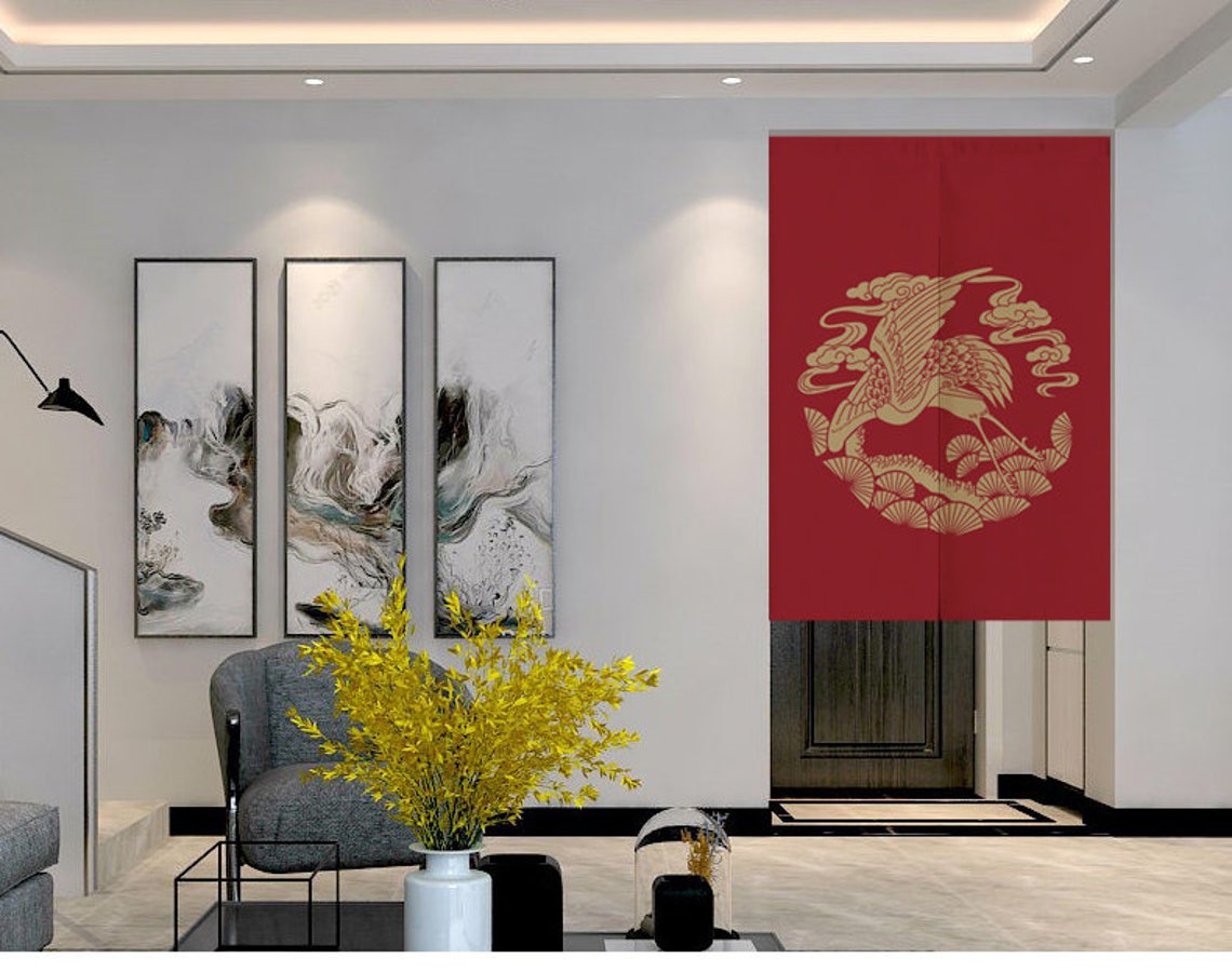Red Curtain Chinese Design Oriental Style Curtain Doorway - Etsy