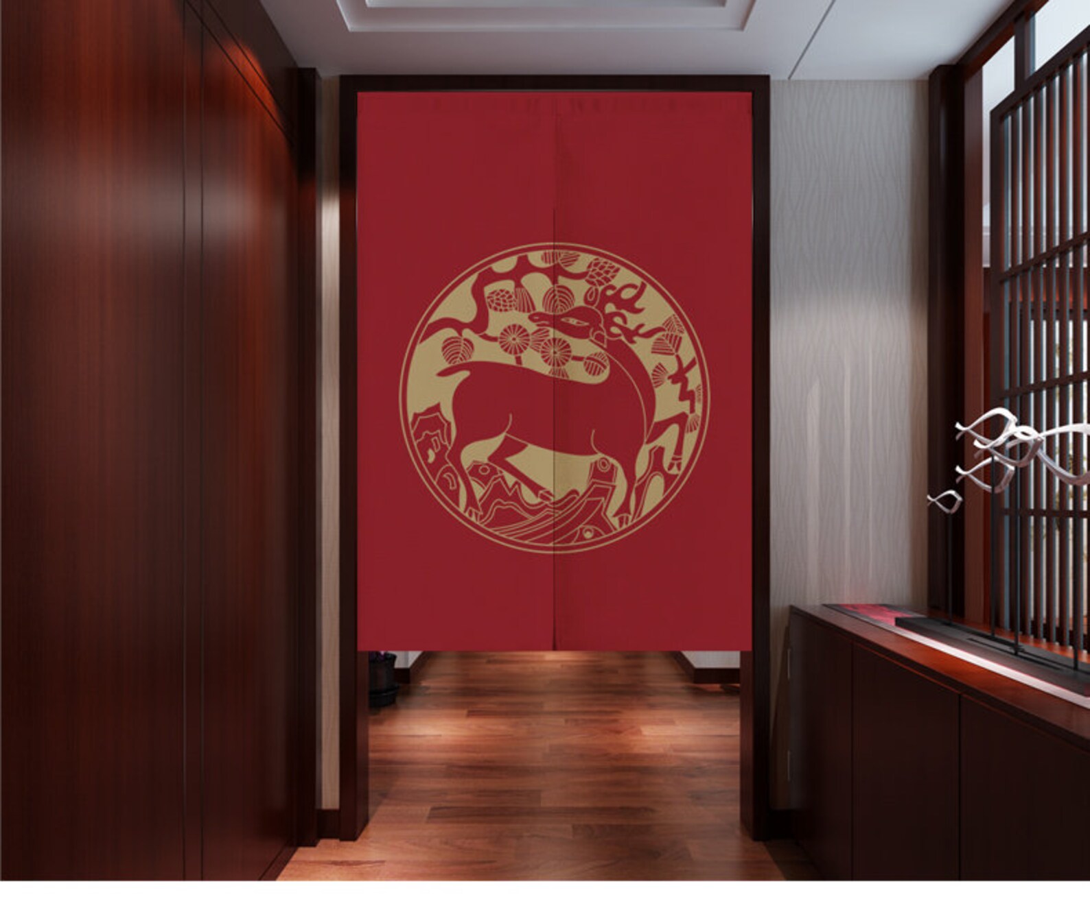 Red Curtain Chinese Design Oriental Style Curtain Doorway - Etsy