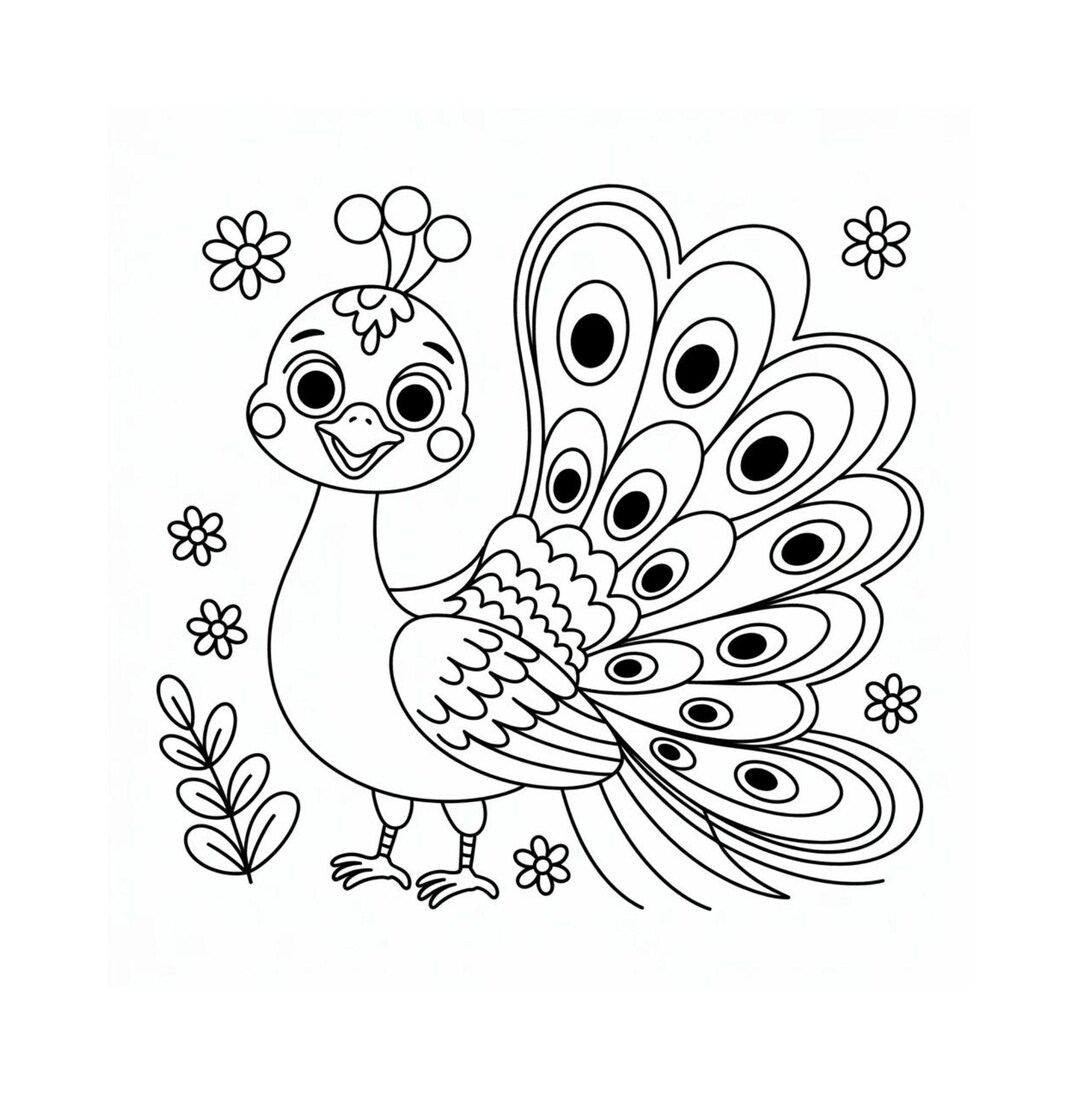 Cute Baby Peacock Coloring Page – Children's Coloring Page, Baby Animal ...
