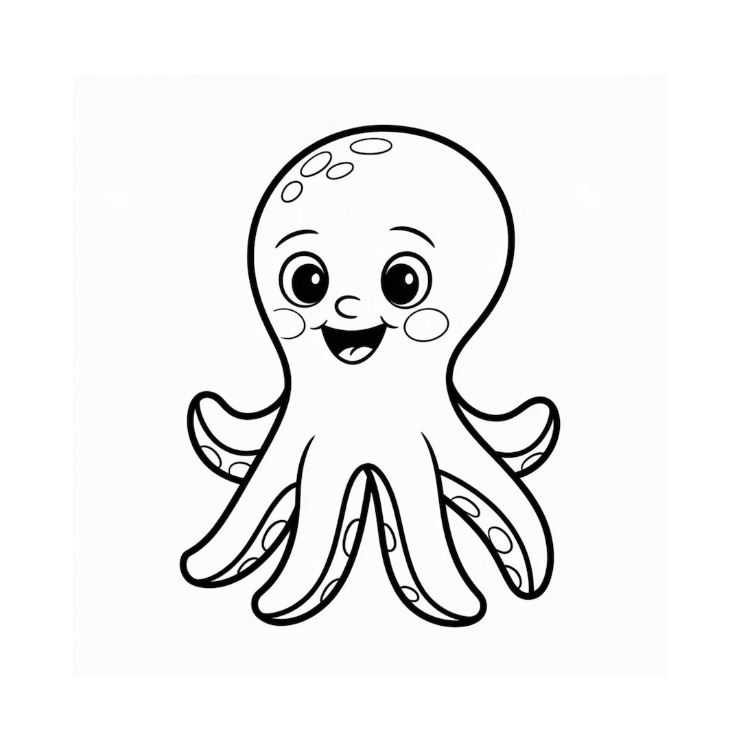 Cute Baby Octopus Coloring Page – Children's Coloring Page, Underwater ...