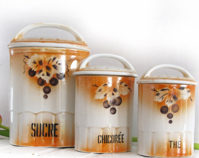 3 European Porcelain Canisters Set Box Kitchenware Bunch of - Etsy