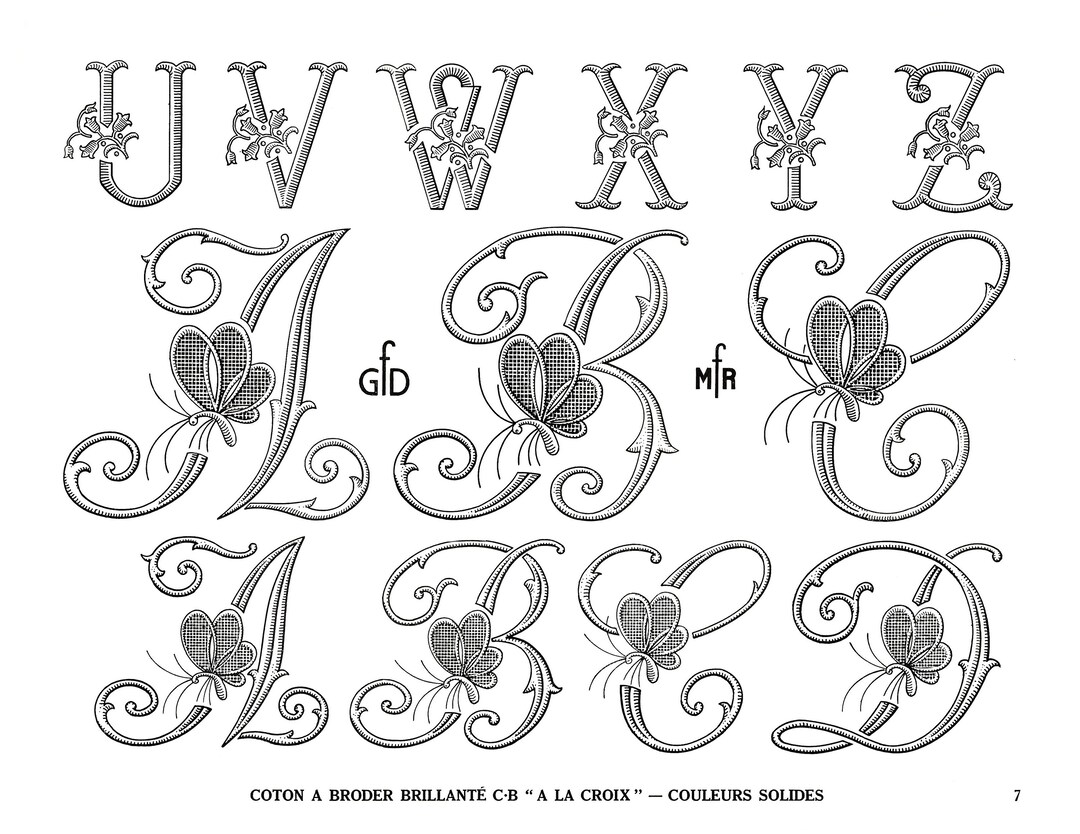 Printable HAND EMBROIDERY ALPHABET Pattern Book, Antique French ...