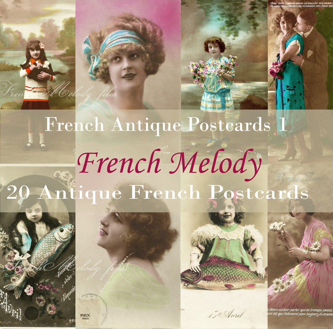 Printable FRENCH POSTCARD, DIY 20 Antique French Postcards in Original ...