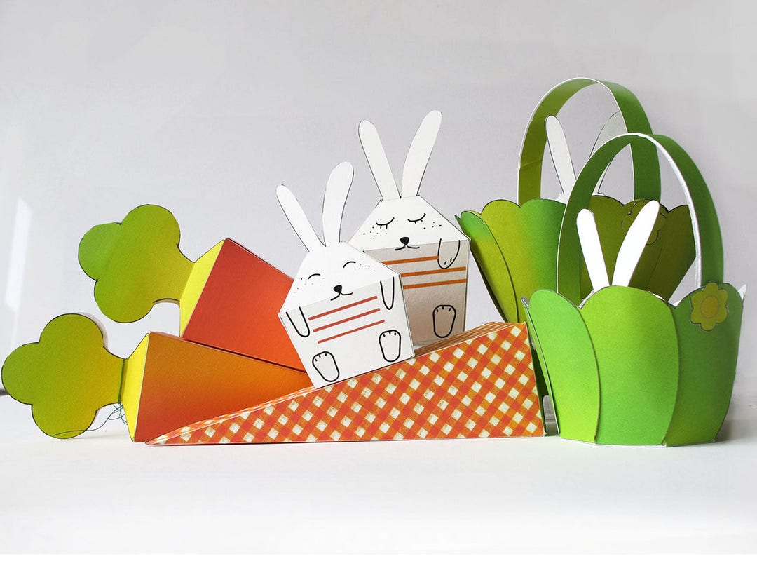 DIY Printable BUNNY PARTY Rabbit Garden Basket Carrots Treats Boxes ...