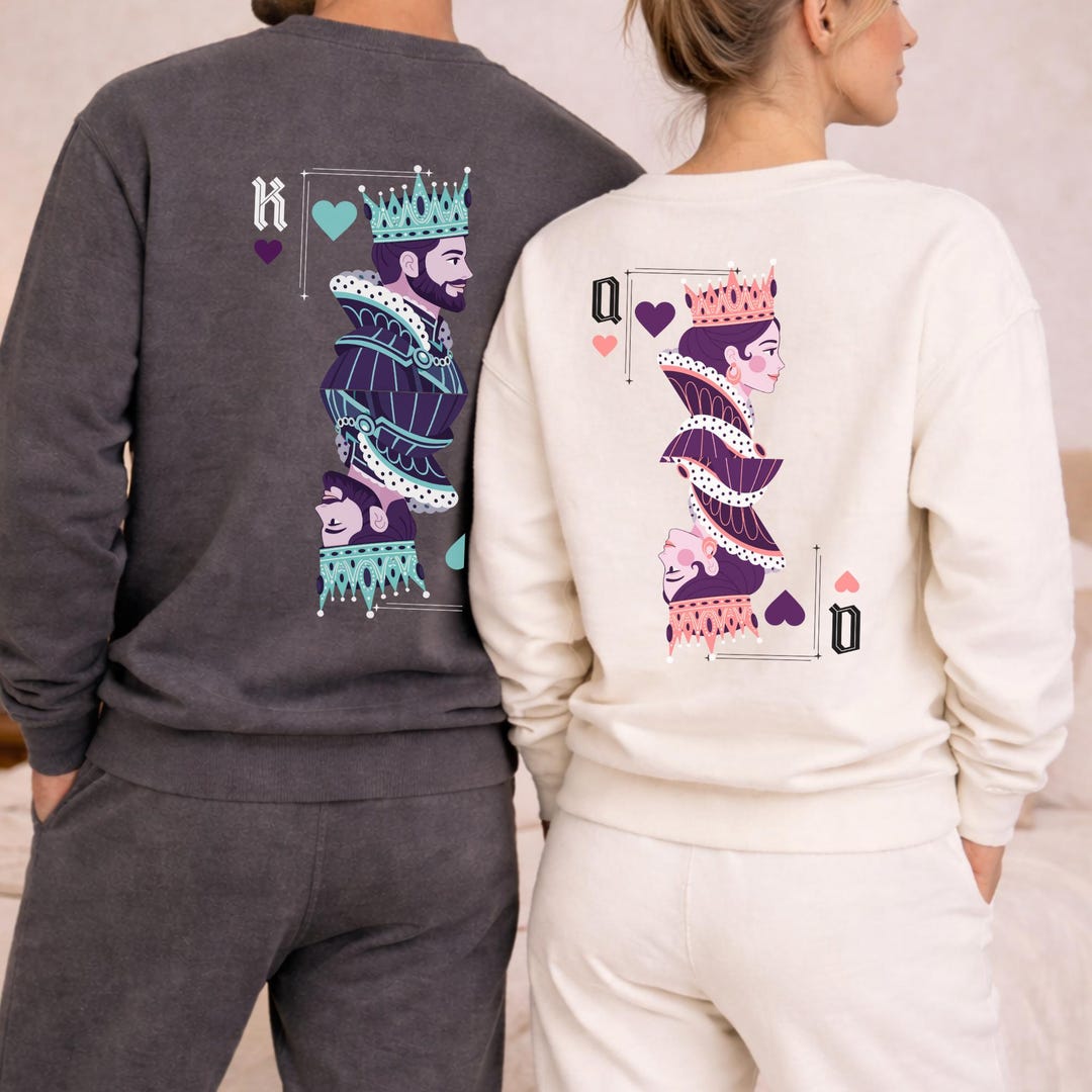 King and Queen Matching Sweatshirt Set, Comfort Colors Couple Hoodies ...