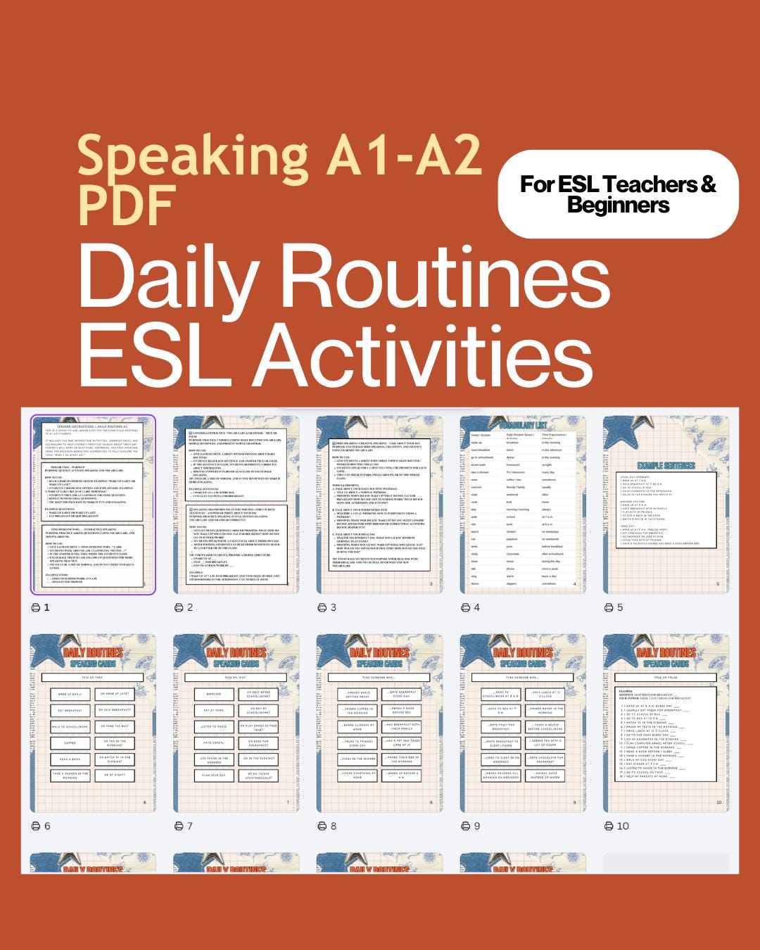 Daily Routines ESL Activities | A1-A2 Speaking & Vocabulary Lesson ...