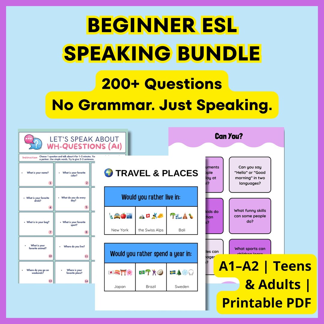 ESL Speaking Cards Bundle for Beginners | Wh-questions, Would You ...
