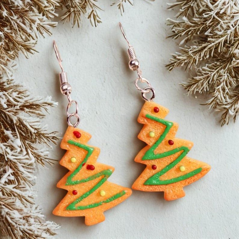 Christmas Holiday Gingerbread Tree Earrings With Icing Cute Festive ...
