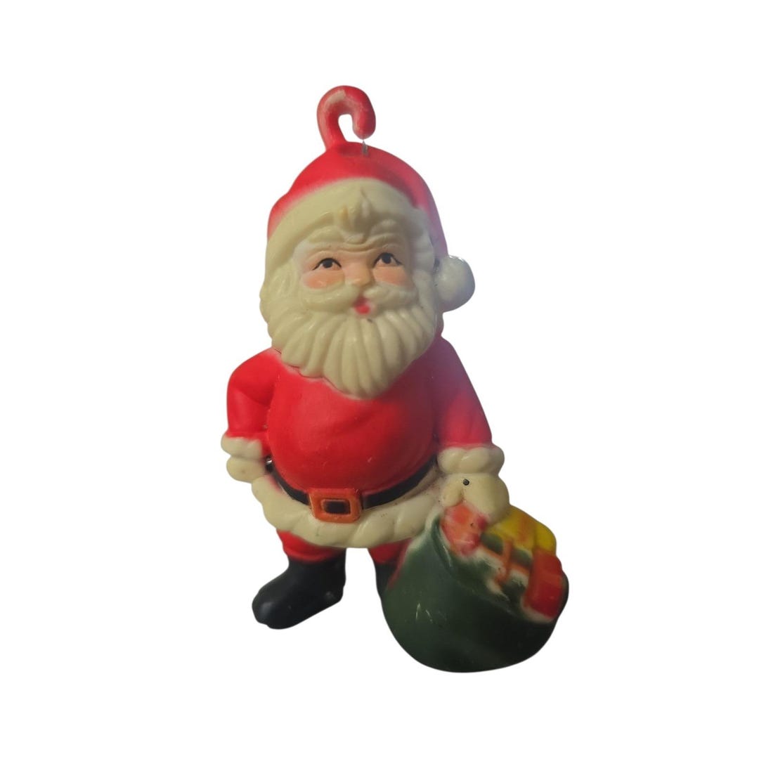 Vintage Santa Clause Ornament Hard Plastic Santa With Toy Bag 3"h - Etsy