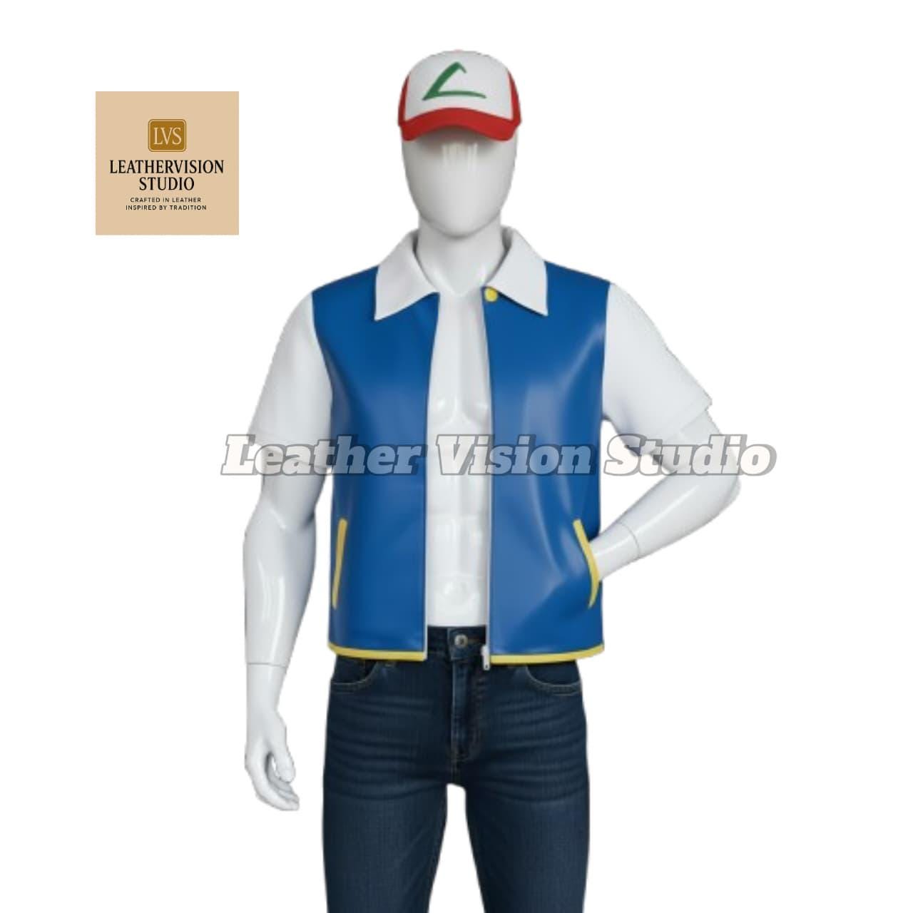 Ash Ketchum Pokémon Cosplay Jacket – Handmade Lambskin Leather (short ...