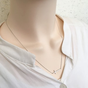 Sideways Cross Necklace, Gold Horizontal Cross Necklace, Sideways Cross ...