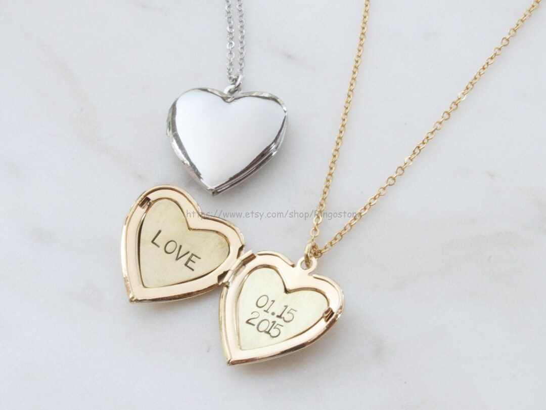 Personalized Simple Heart Locket, Customized Heart Locket, Gift for Mom ...
