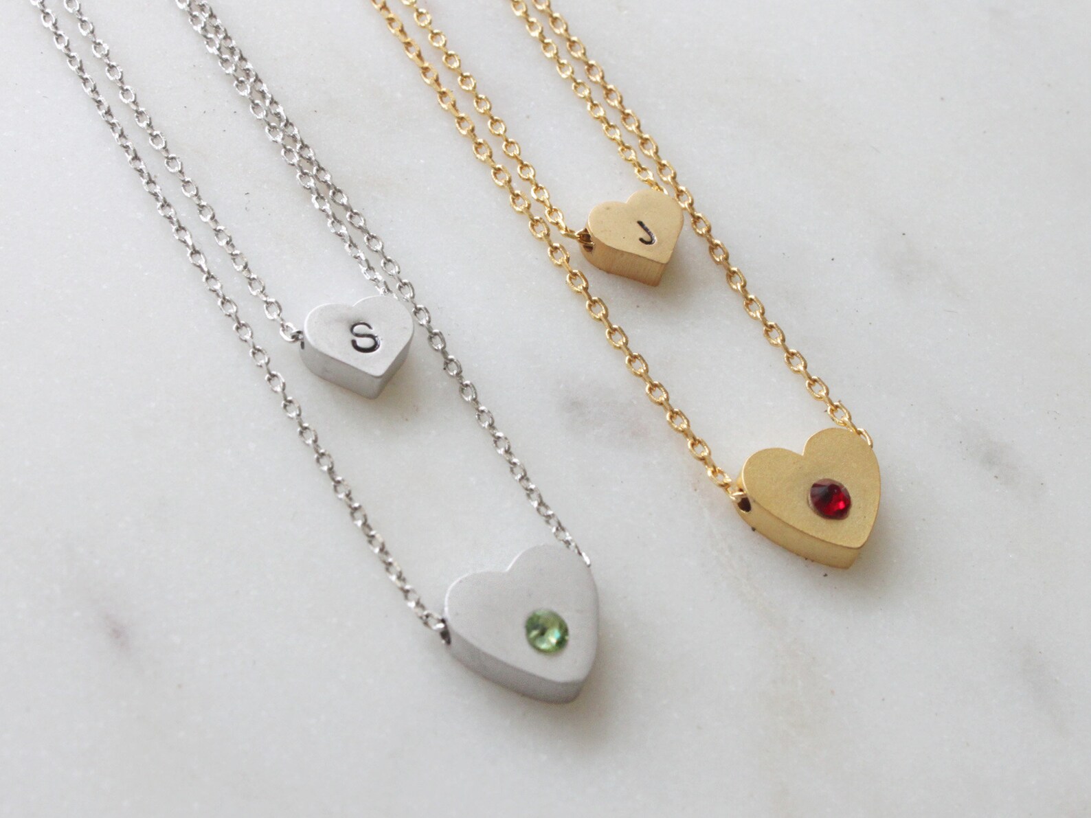 Personalized Initial Heart Double Chain Necklace Custom | Etsy