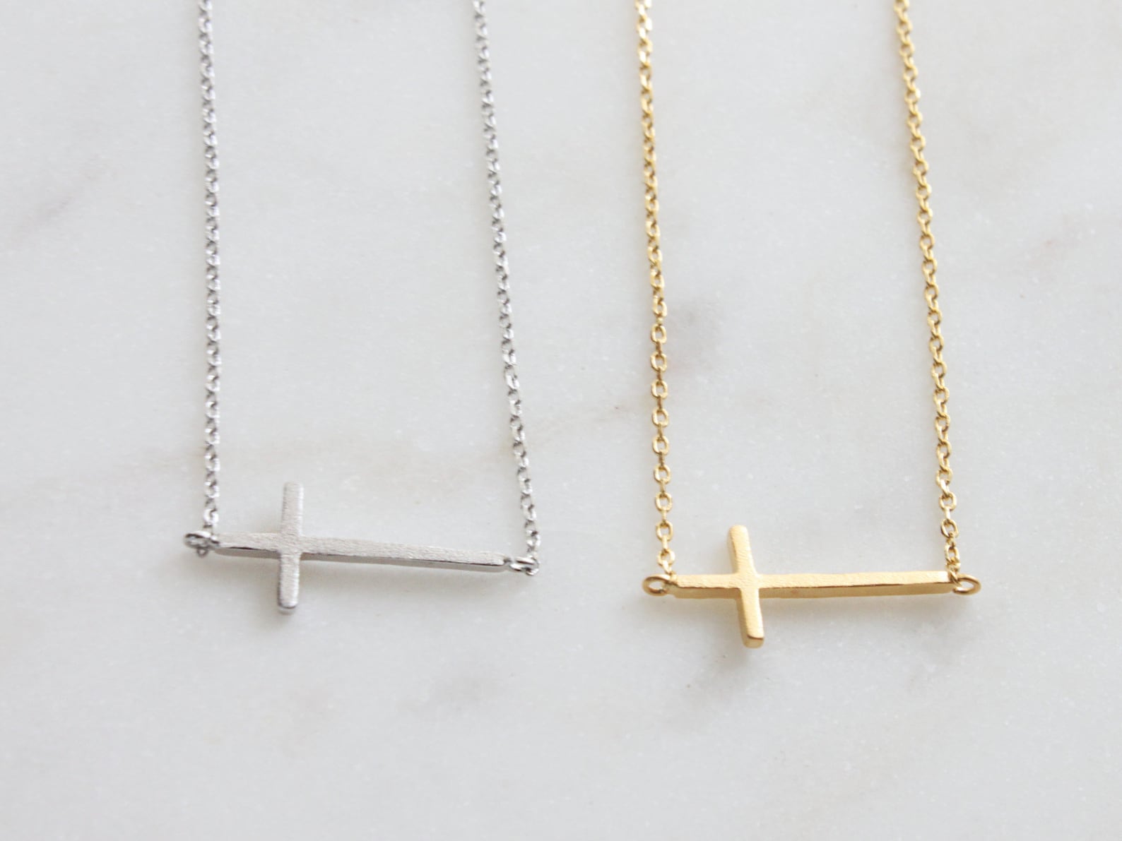 Sideways Cross Necklace Gold Horizontal Cross Necklace - Etsy
