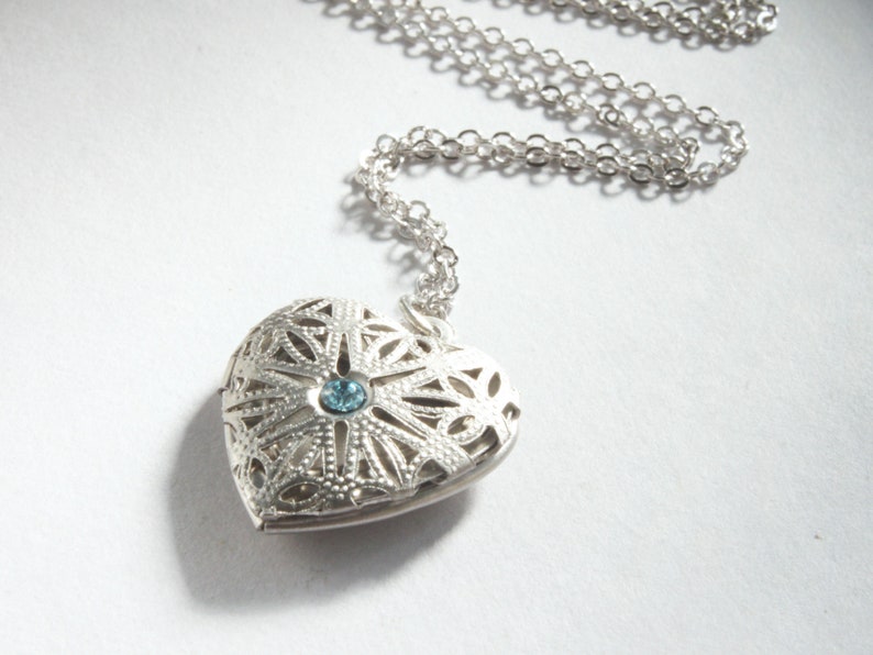 Birthstone Filigree silver Heart Locket / Personalized Heart | Etsy