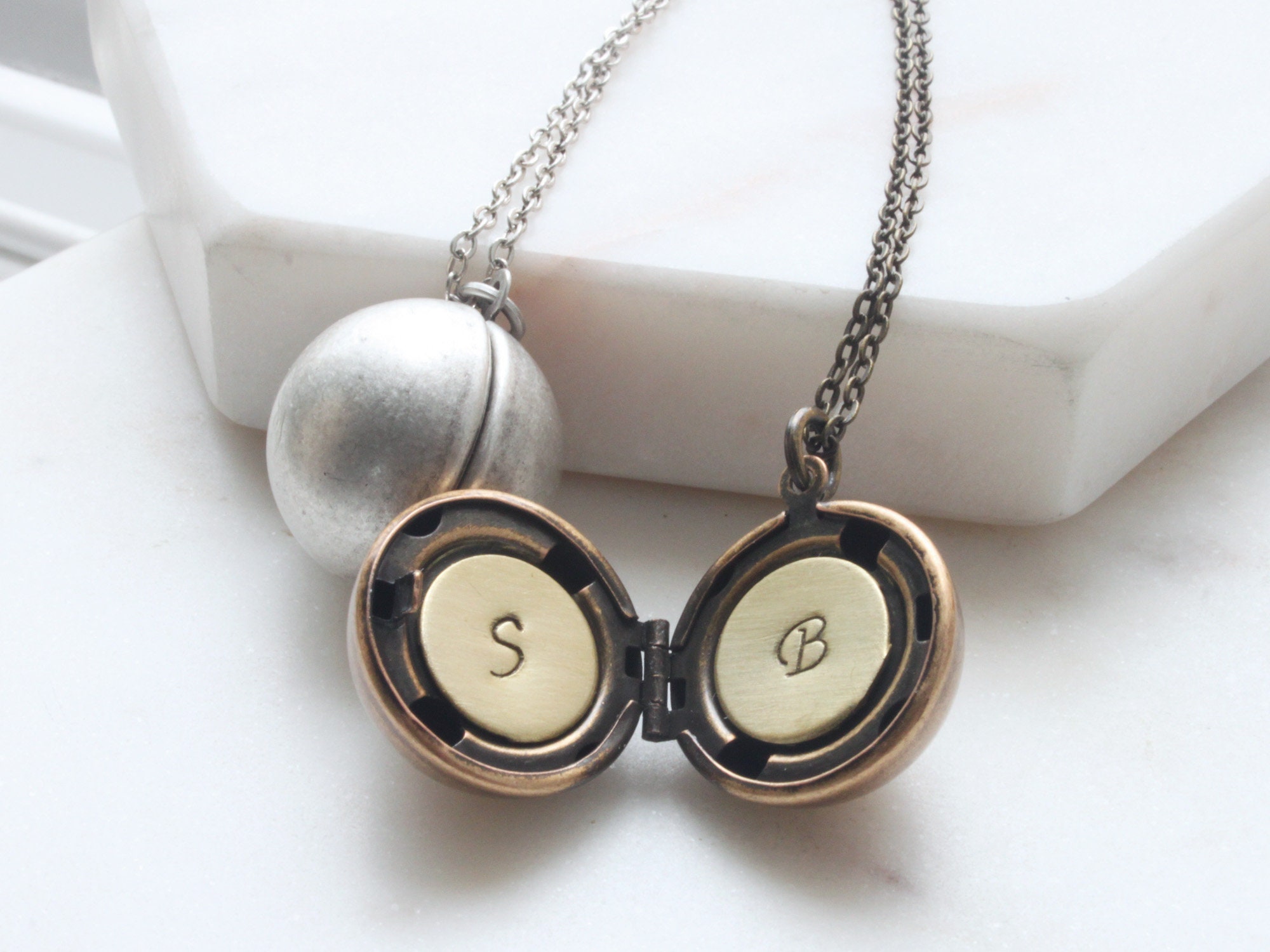 Vintage style Ball Locket Simple Ball Initial Locket Long | Etsy