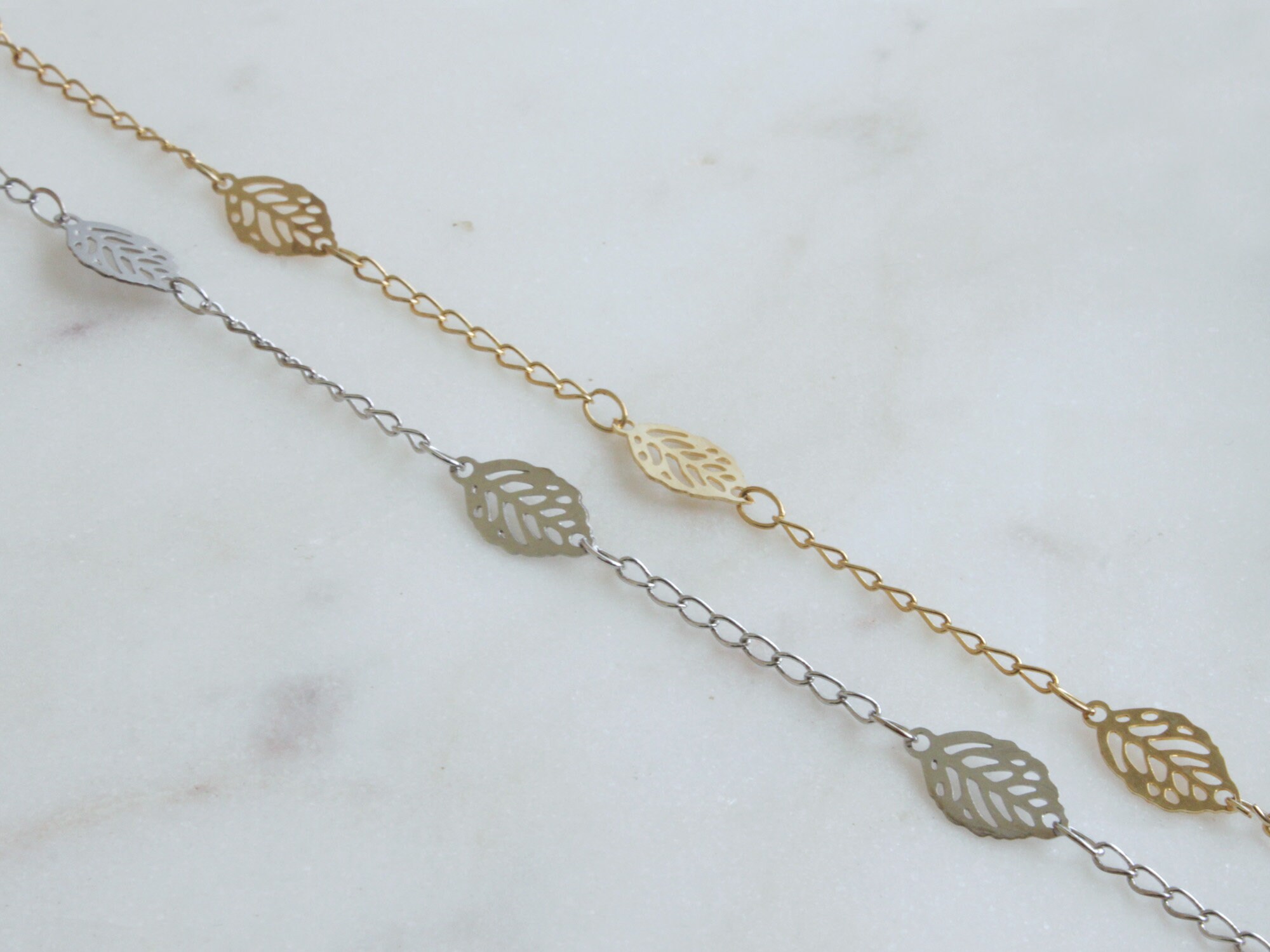 Simple leaf bracelet Delicate Leaf Chain Bracelet Layering | Etsy