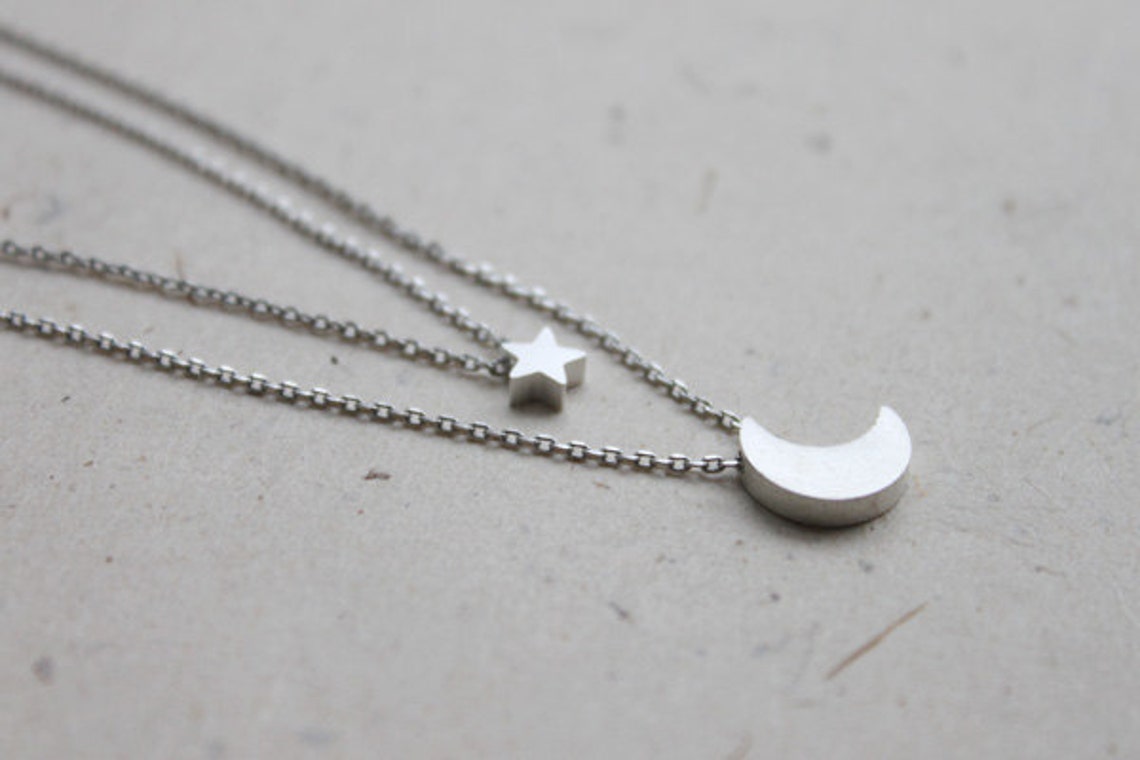 Simple Crescent With Star Pendant Double Layers Chain | Etsy