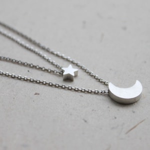 Simple Crescent With Star Pendant Double Layers Chain Necklace, Layered ...