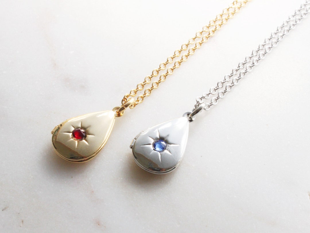 Custom Birthstone Teardrop Locket: Personalized Waterdrop Necklace ...
