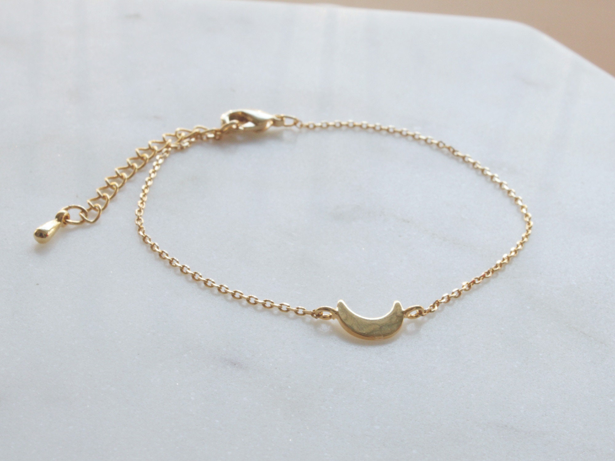 Tiny Simple Crescent moon Bracelet New Moon Crescent Gift | Etsy