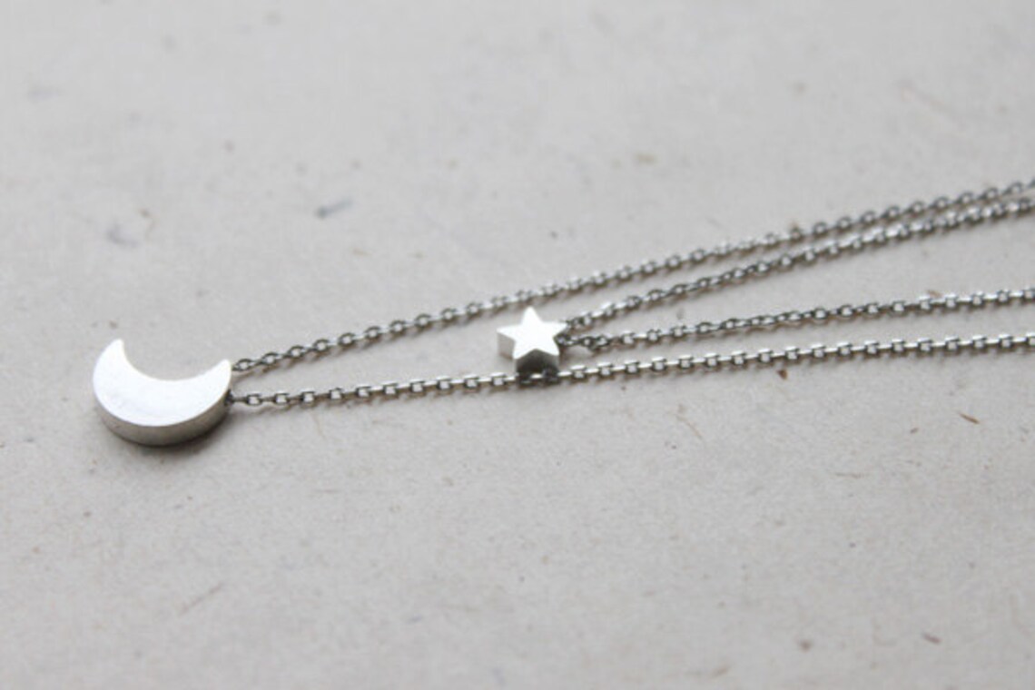 Simple Crescent With Star Pendant Double Layers Chain | Etsy