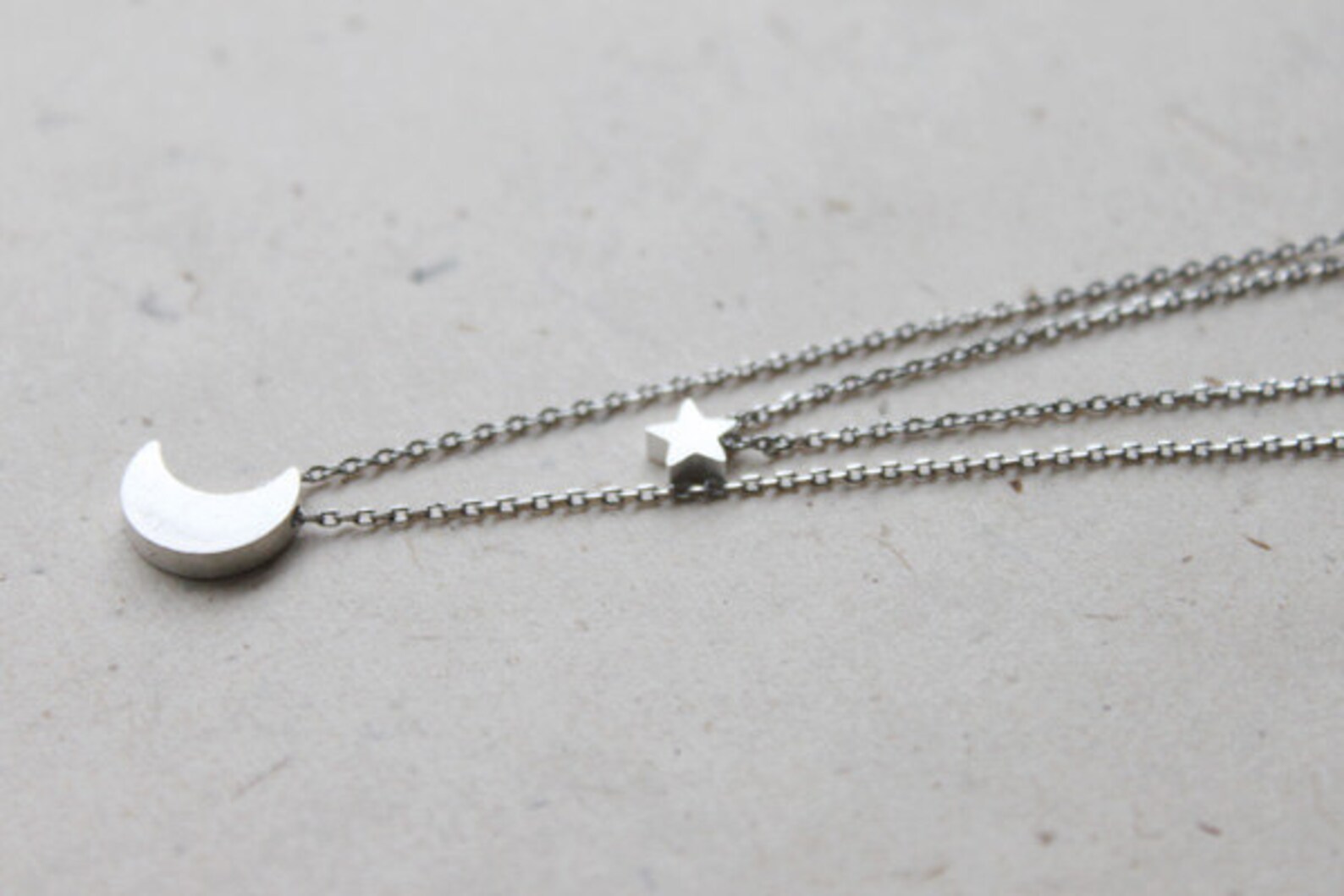 Simple Crescent With Star Pendant Double Layers Chain - Etsy