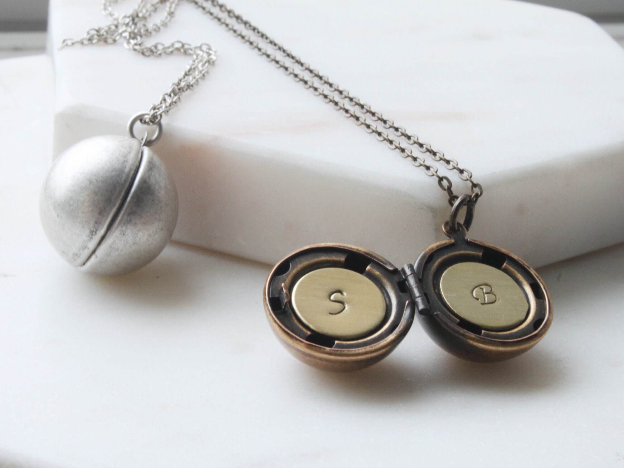 Vintage style Ball Locket Simple Ball Initial Locket Long | Etsy
