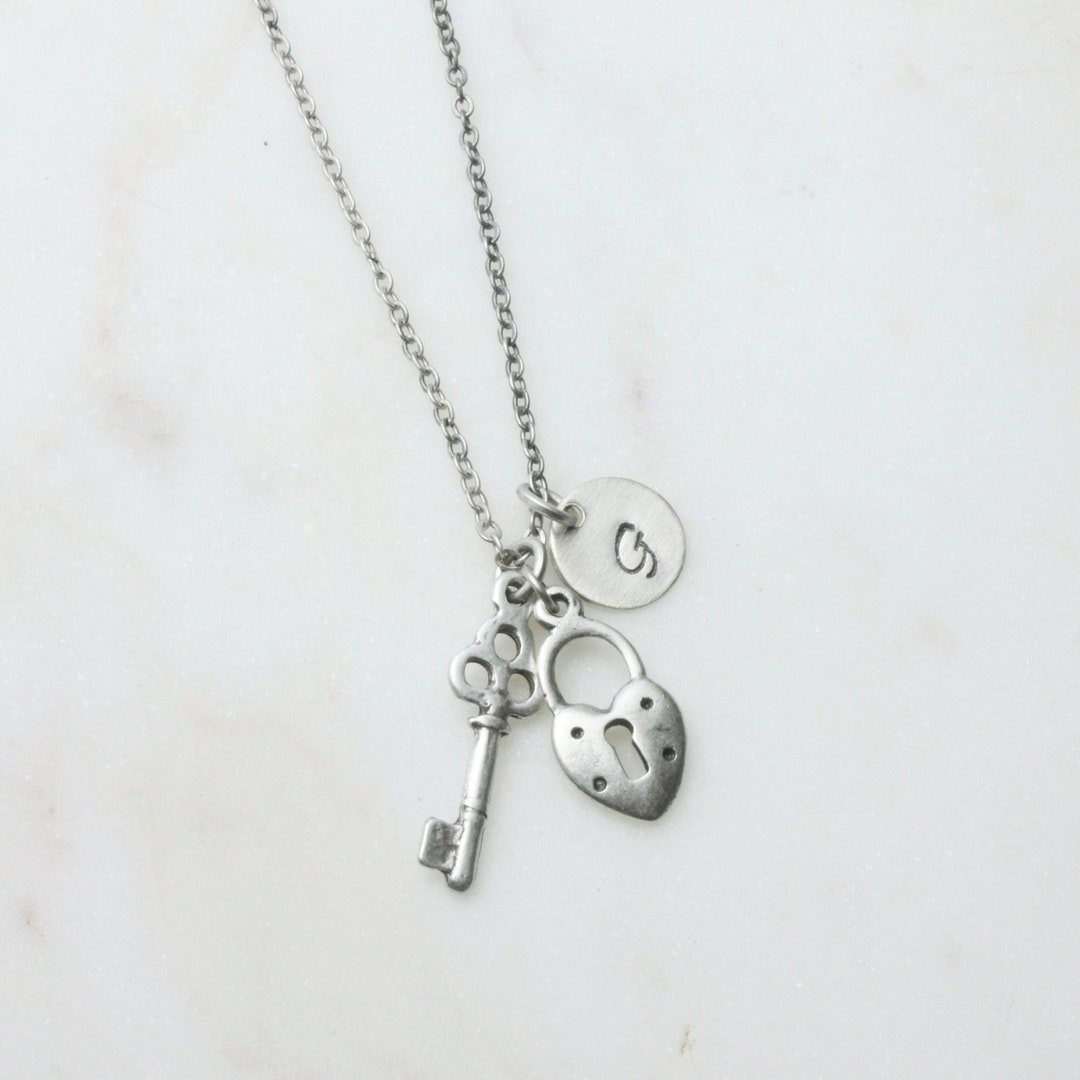 Vintage Style Personalized Mini Lock, Key Necklace, Silver Key & Lock ...