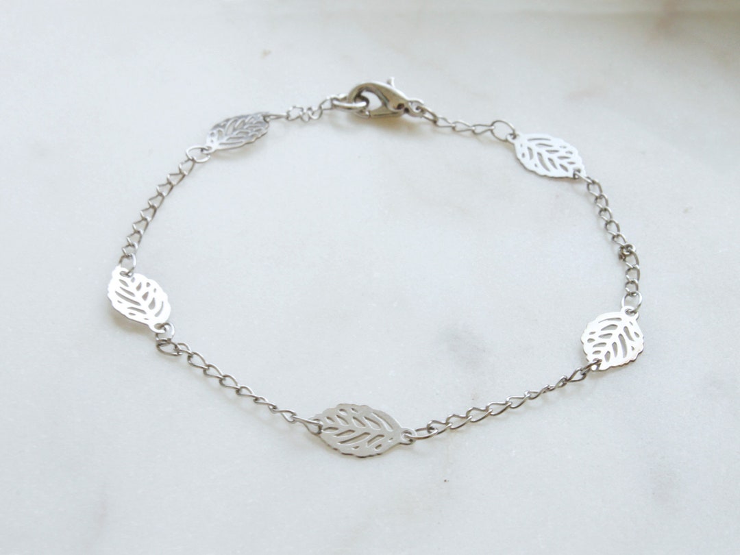 Simple Leaf Bracelet, Delicate Leaf Chain Bracelet, Layering Bracelet ...