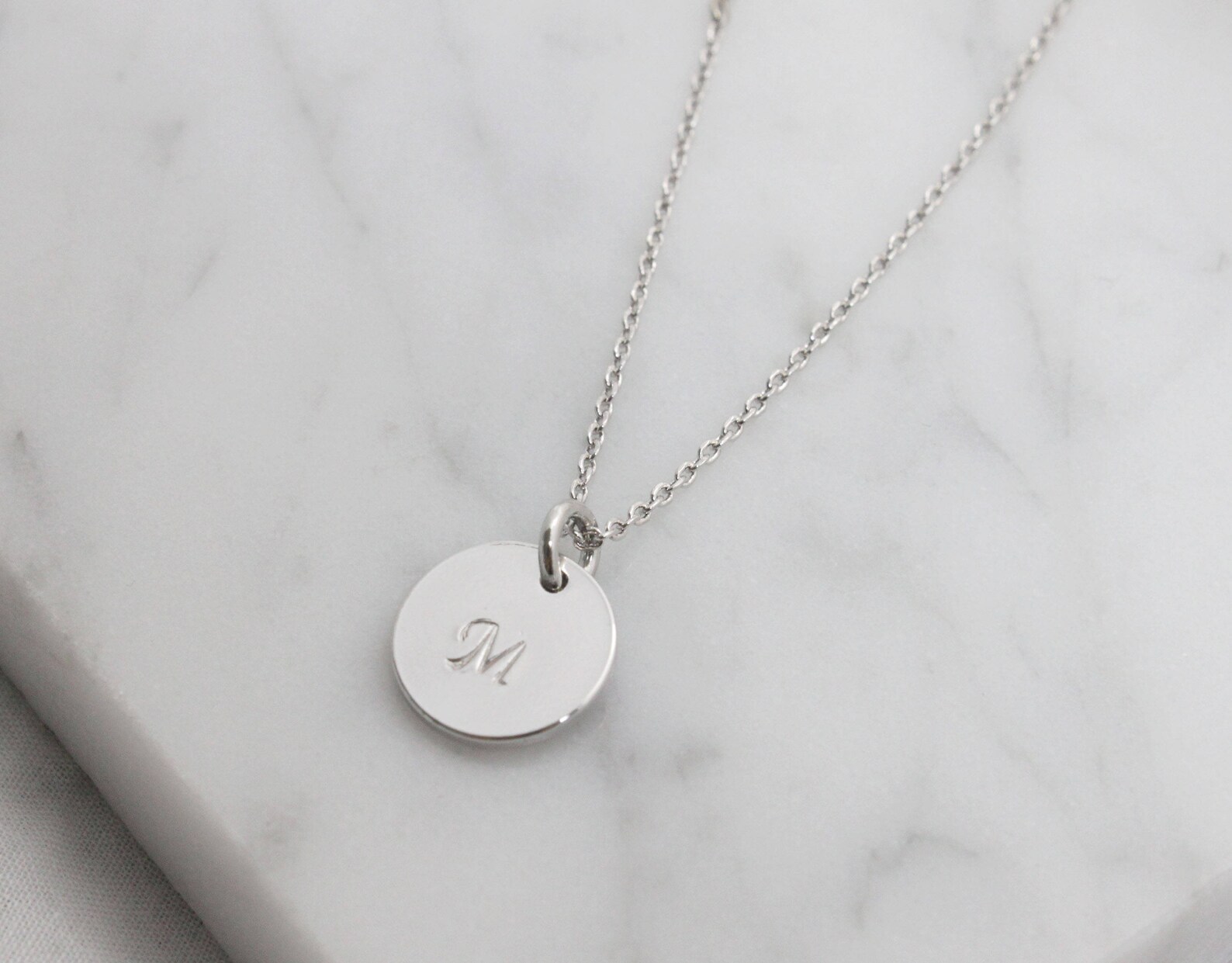 Personalized Initial Silver Coin Disc Necklace Custom Initial - Etsy