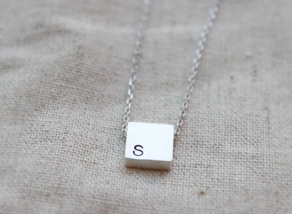 Personalized initial Square Necklace Custom Initial Square | Etsy