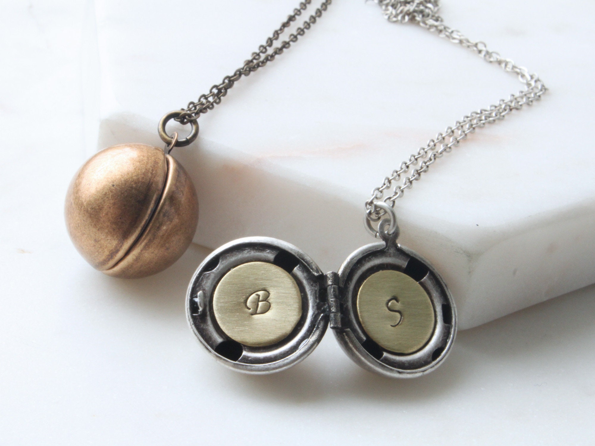 Vintage style Ball Locket Simple Ball Initial Locket Long | Etsy
