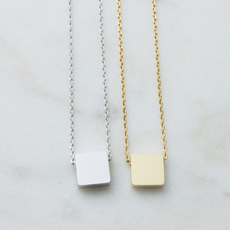 Personalized Initial Square Pendant Necklace, Custom Rectangle Charm ...